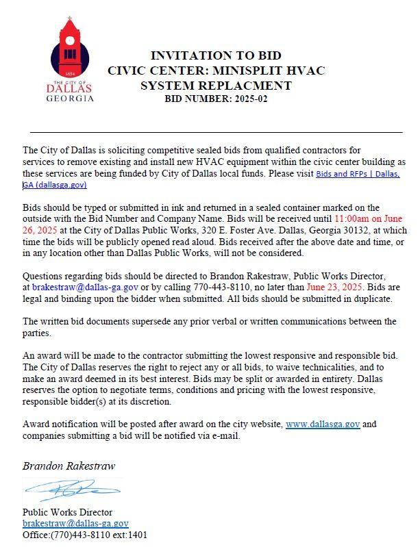 Bid Invite 2025-02: Civic Center Minisplit HVAC System Replacement ...